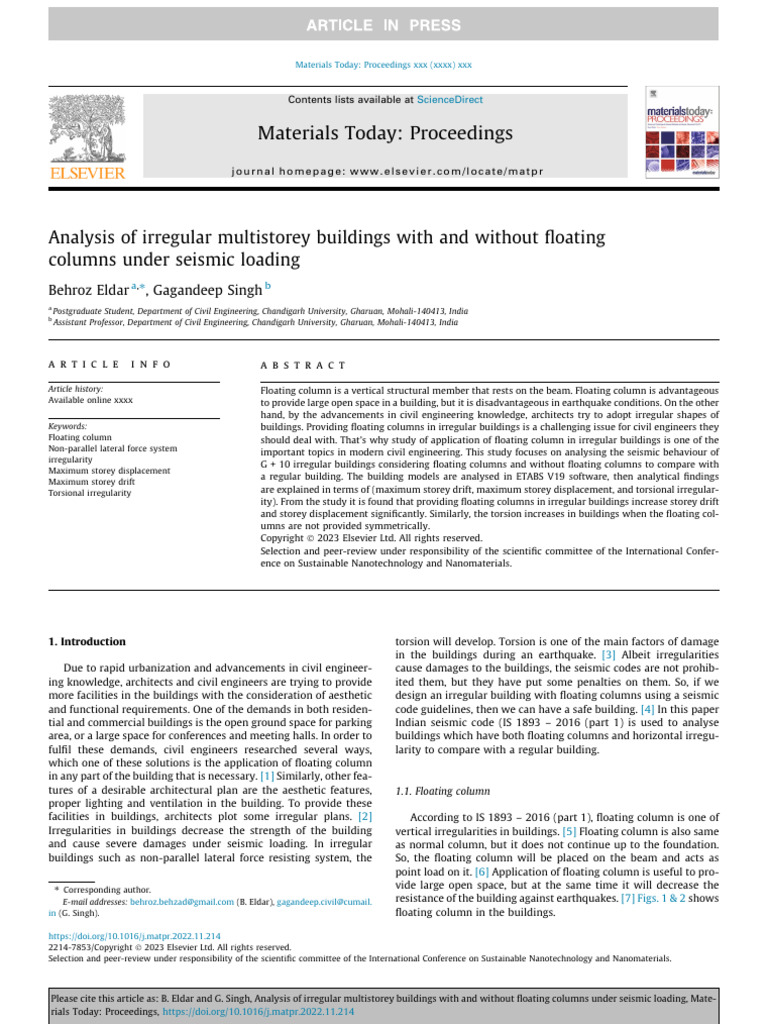 Analysis of Irregular Multistorey Buildings With and Without Floating ...