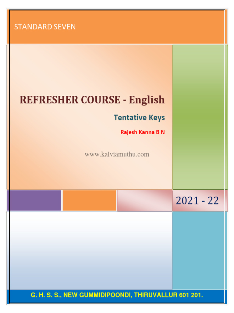 7 TH STD Refresher Course Keys | PDF | Sentence (Linguistics) | Elephant