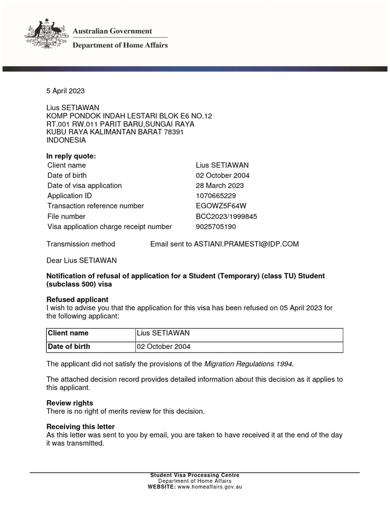 Student Visa Application Refusal | PDF