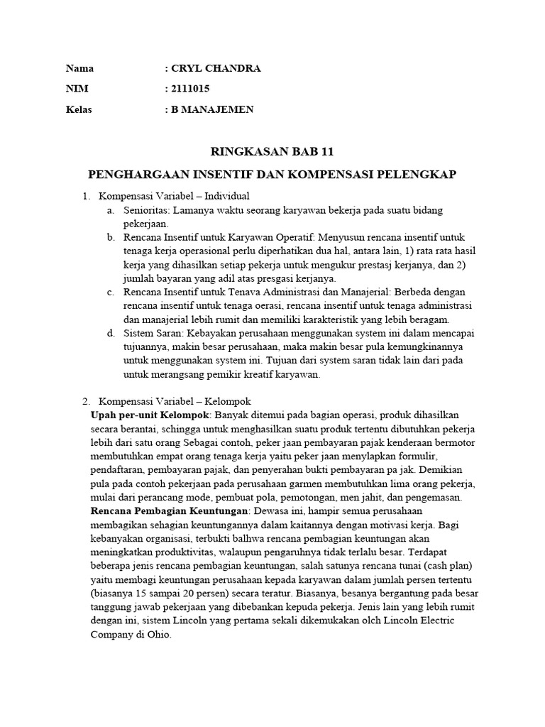 Ringkasan Bab 11 MSDM Cryl Chandra | PDF