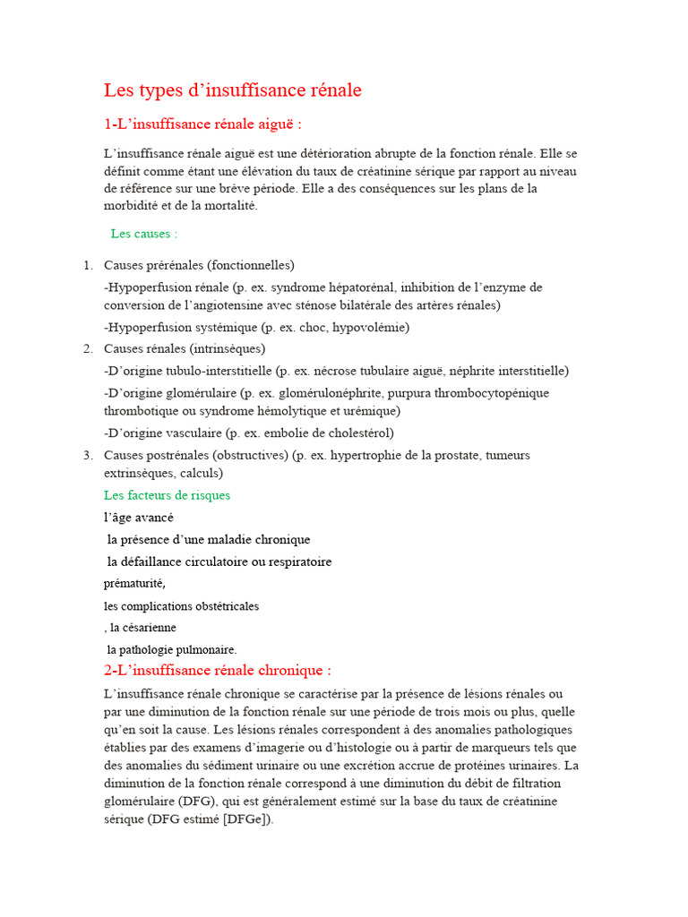 Types d'insuffisance rénale aiguë | PDF | Rein | Urologie