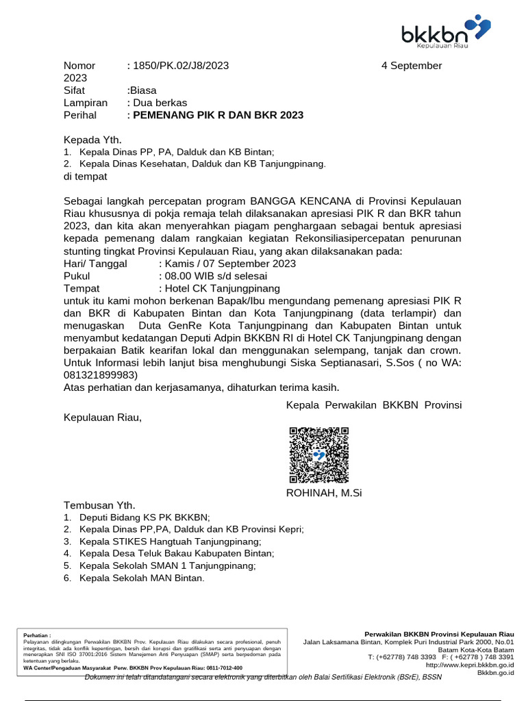 Surat Pemenang Pik R Tte | PDF