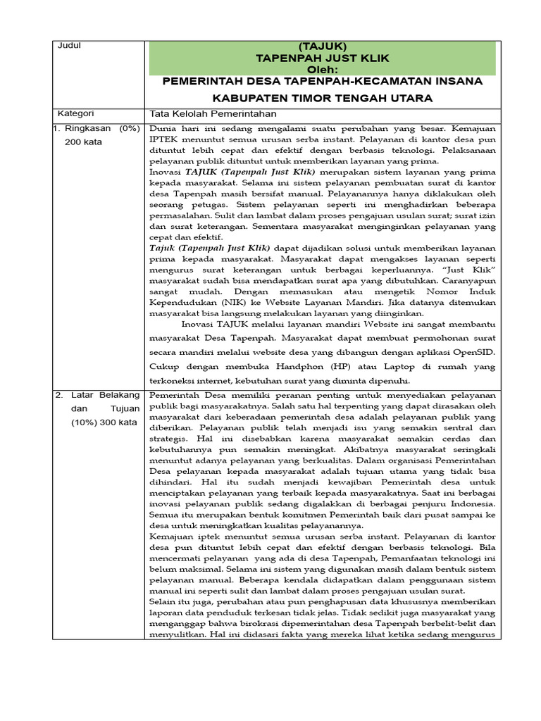 Proposal INOVASI TAJUK | PDF