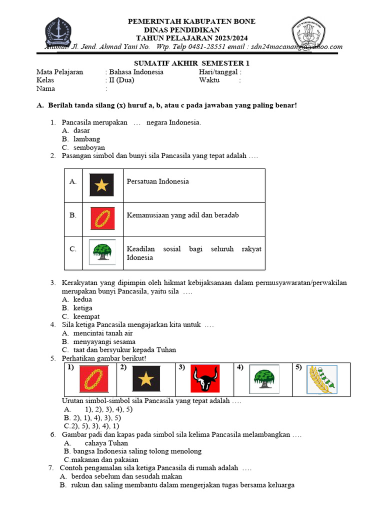 SOAL SAS Pend. Pancasila Kelas 2 TP. 2324 | PDF