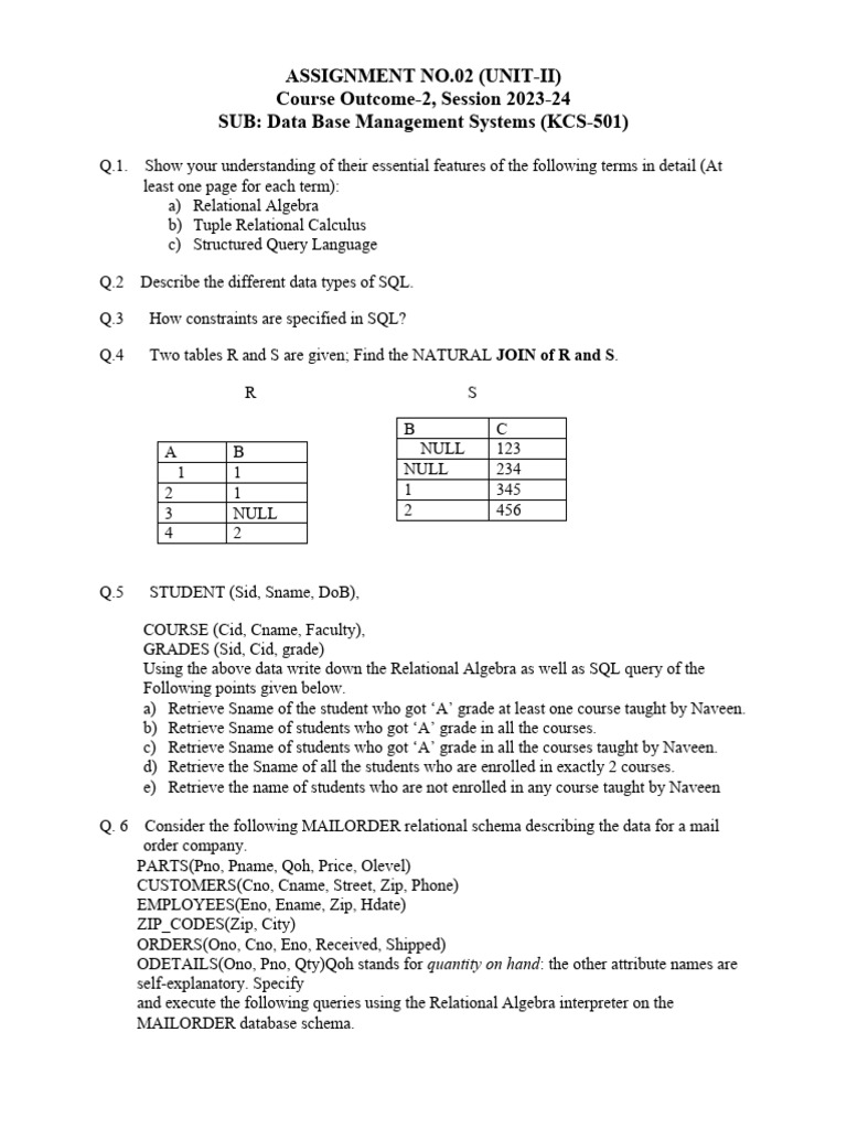 DBMS Assignment - 2 | Download Free PDF | Relational Database | Relational Model