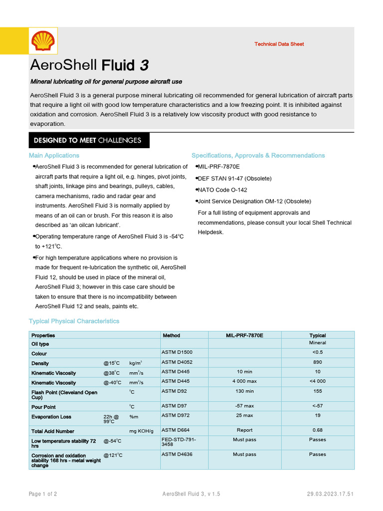 Aeroshell Fluid 3 | PDF | Lubricant | Oil