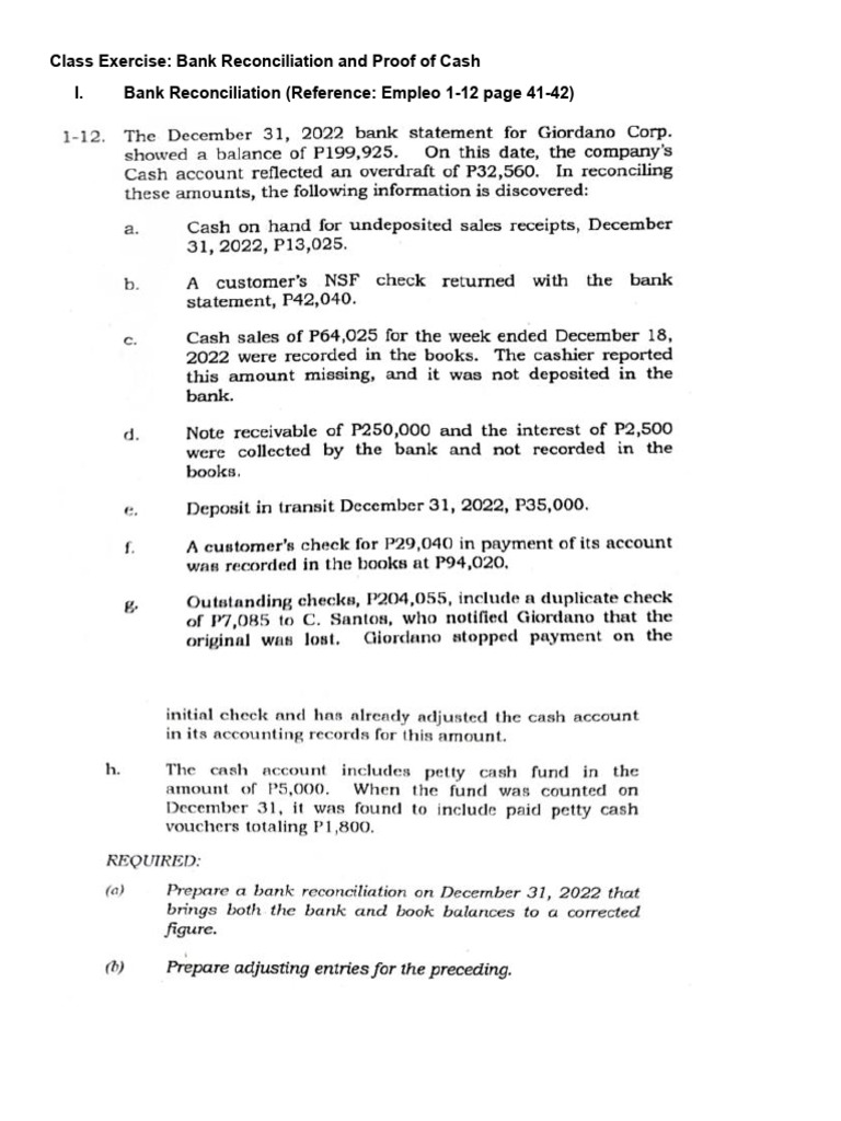 Class Exercise Bank Recon With Answers | PDF