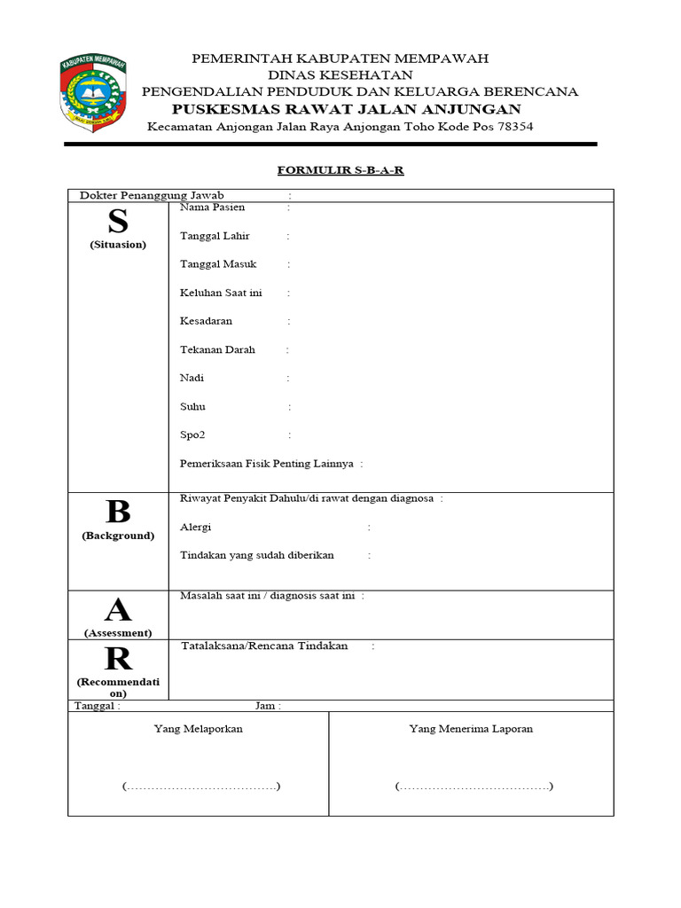 FORMULIR SBAR | PDF FORMULIR SBAR | PDF