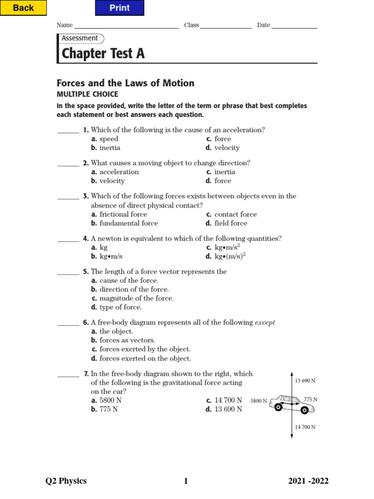 Forces and Motion: Chapter Test A | PDF