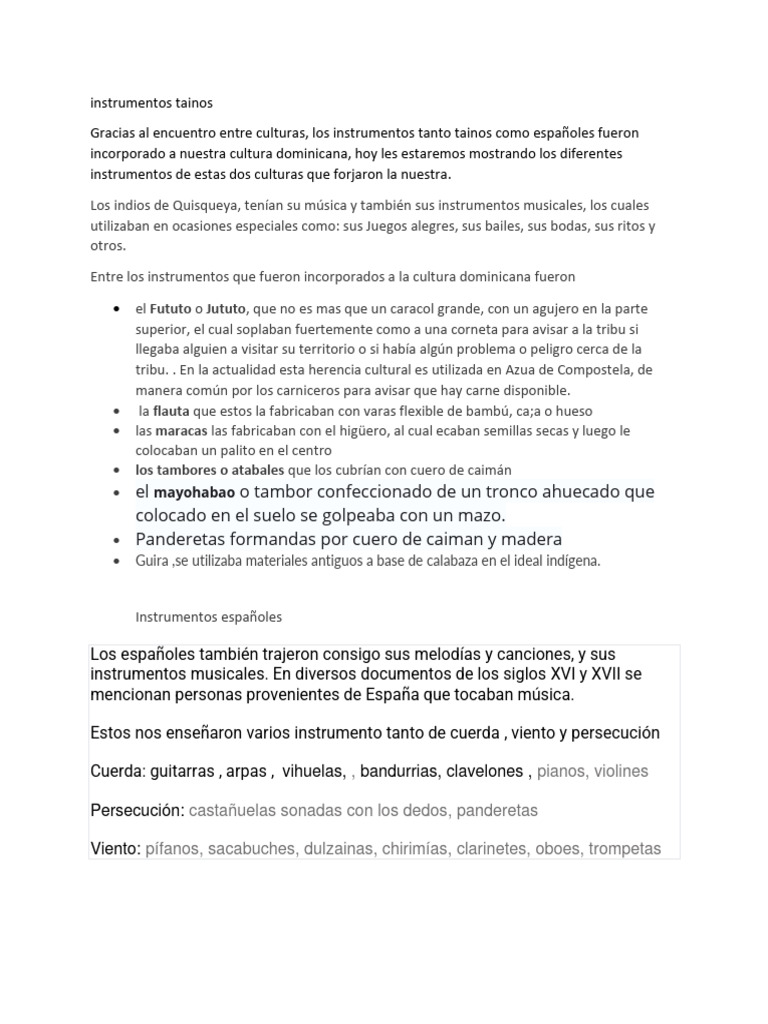 Instrumentos Tainos y Españoles en RD | PDF