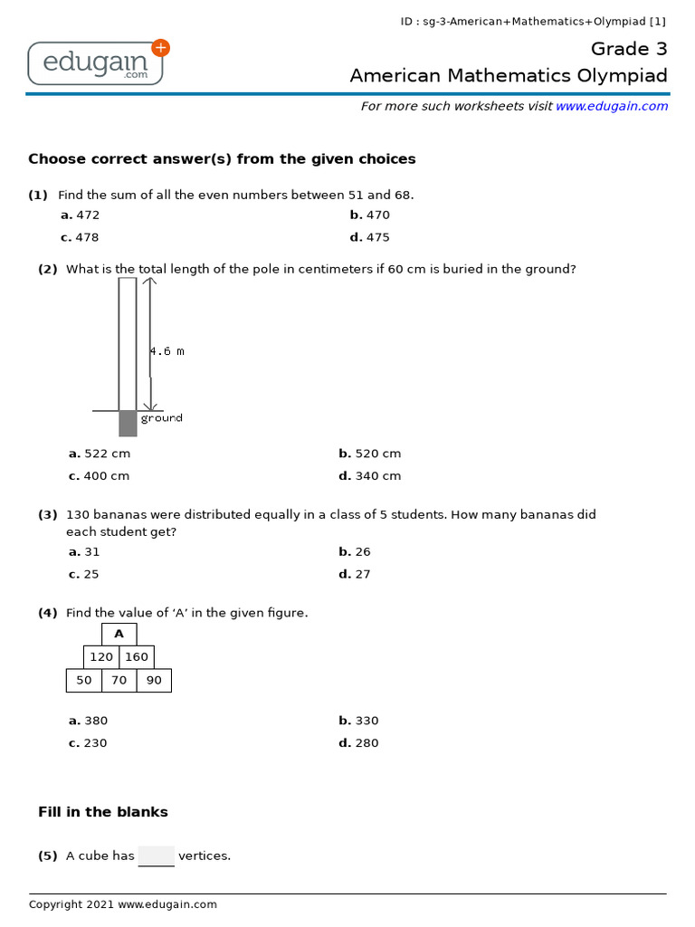 Grade 3 American+Mathematics+Olympiad SG | PDF | Mathematics