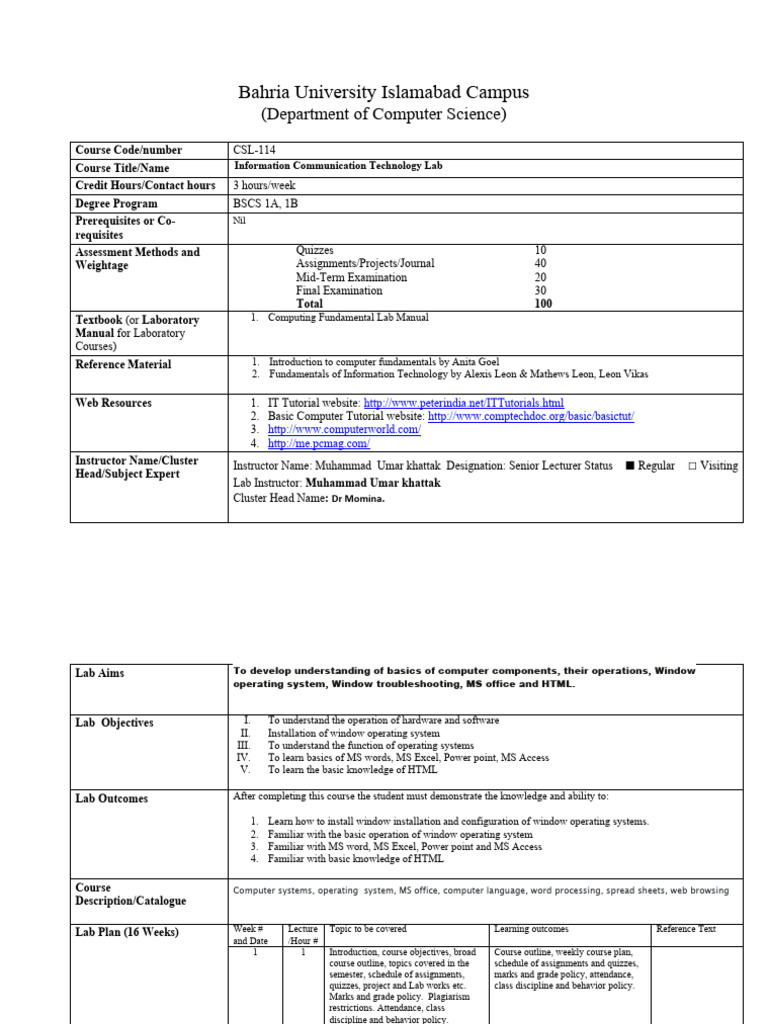 ICT lab Lecture-Plan | PDF | Html Element | Html