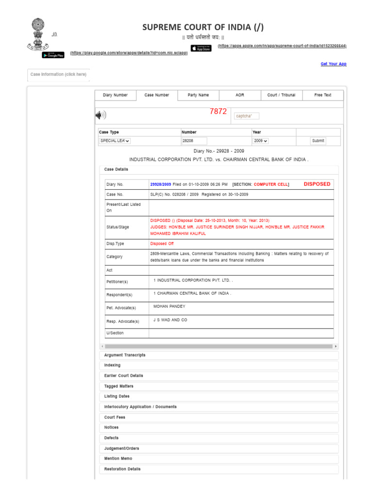 Supreme Court Case Status Overview | PDF