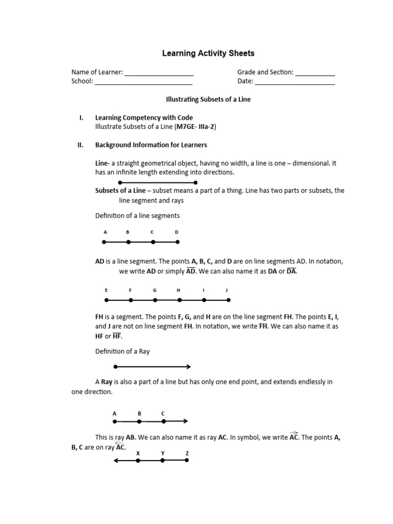 G7-Q3-2 Illustrating Subsets of A Line | PDF | Geometry | Mathematics