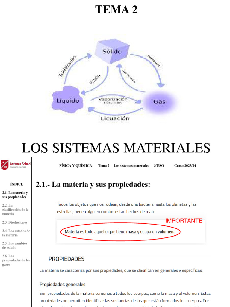 Tema 2. Los sistemas materiales | PDF | Importar | Química