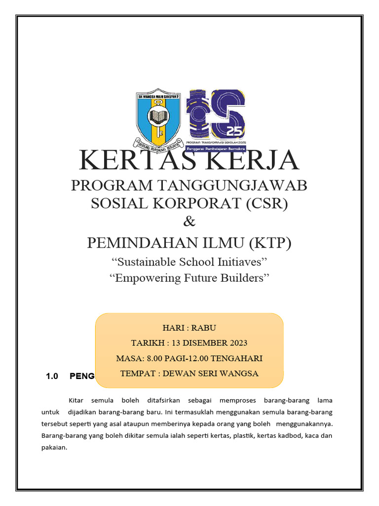KERTAS KERJA CSR TAR | PDF