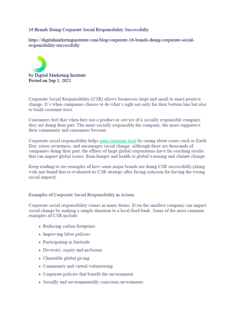 16 Brands Doing Corporate Social Responsibility Successfully | PDF ...