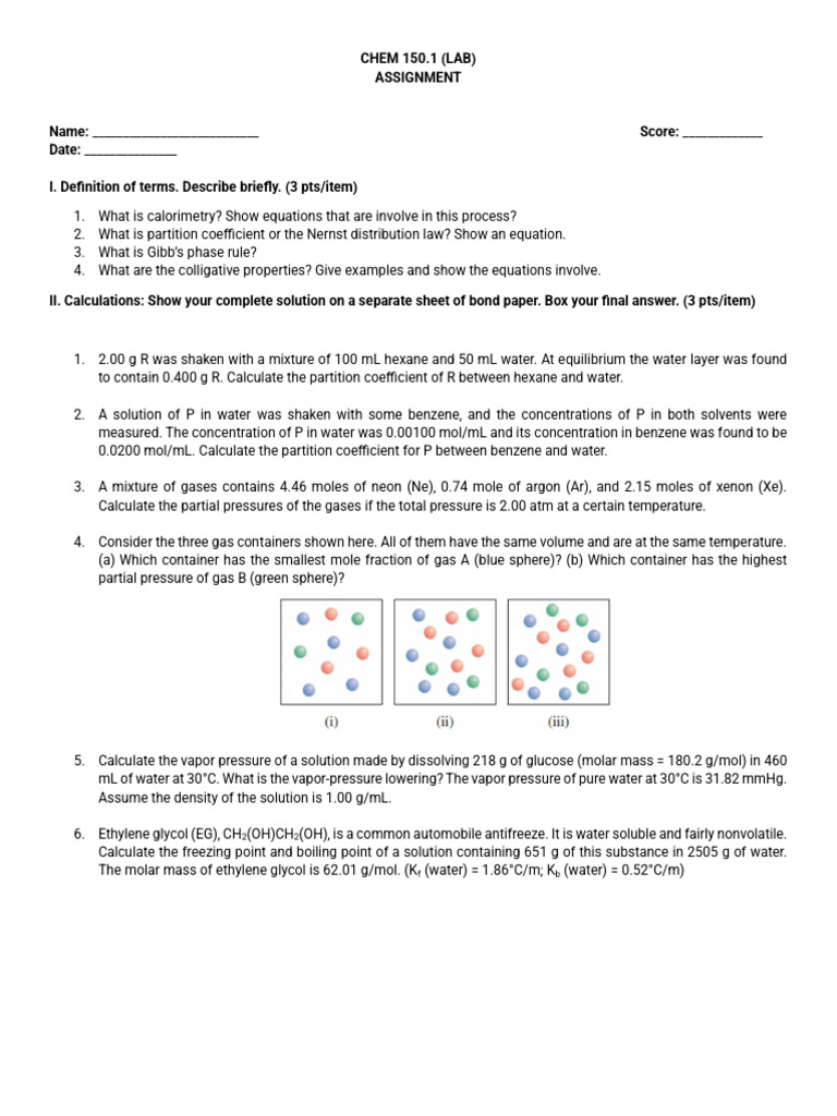 Phychem Lab Assignment - R104 R105 | PDF | Water | Chemical Substances