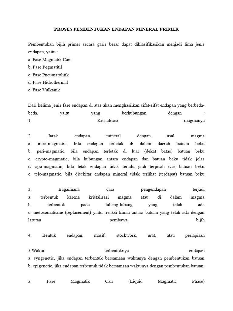 Proses Pembentukan Endapan Mineral Primer | PDF