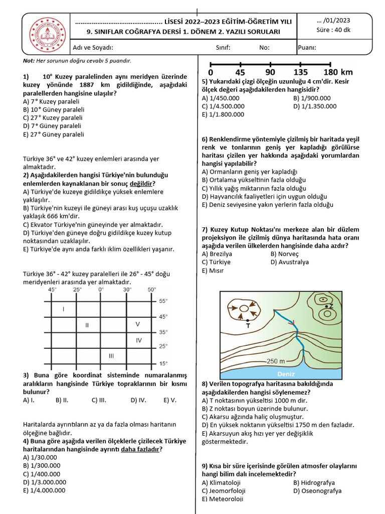 9 Sinif 1 Donem 2 Yazili II 2022 2023 | PDF