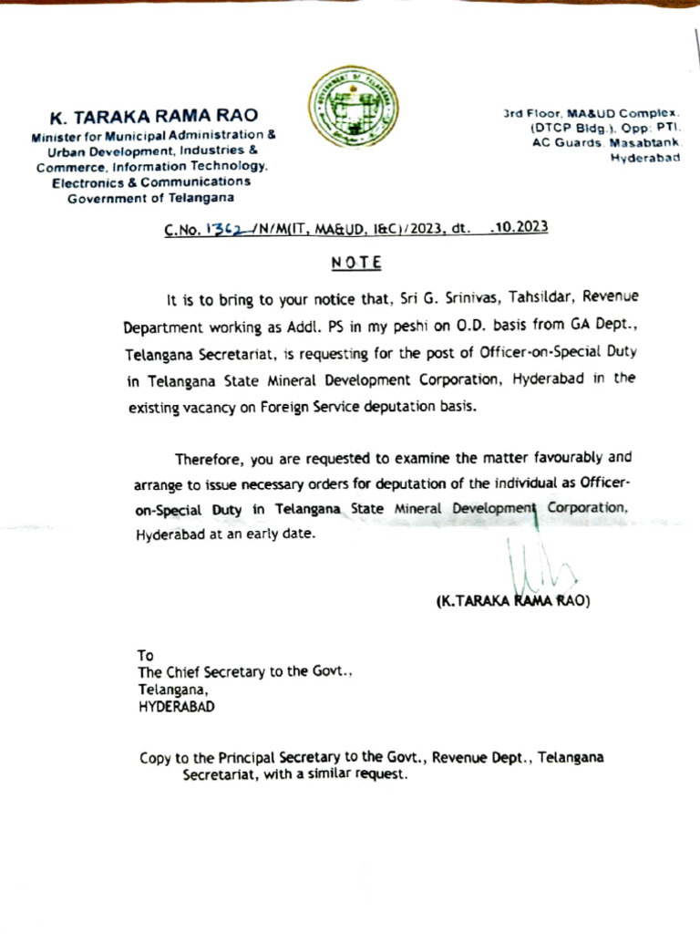 Request for Deputation in TSMDC | PDF