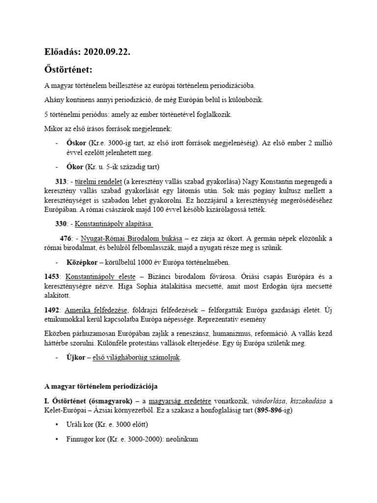 Művelődéstörténet Jegyzetek | PDF