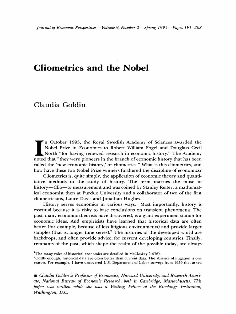 Cliometrics: Fogel and North's Impact | PDF | Economic History | Economics