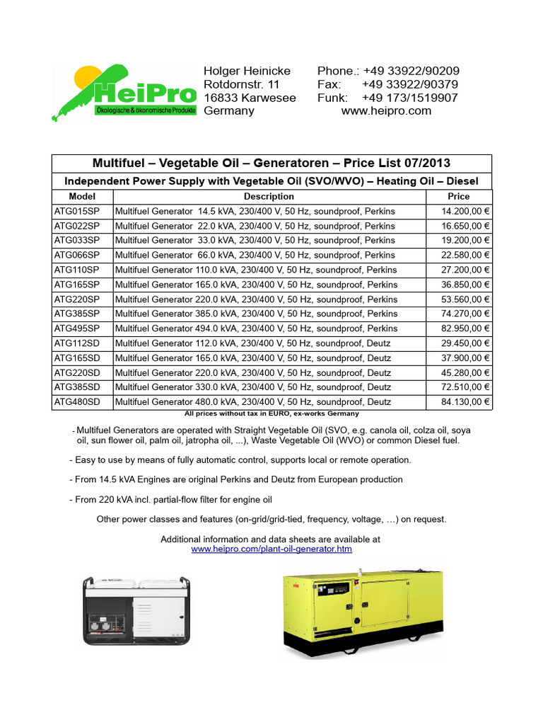 Multifuel Generator Price List 2013 | PDF | Fuels | Oils