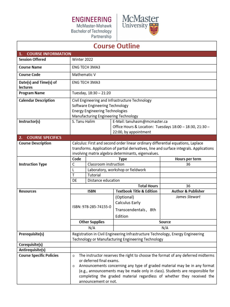 Eng - Tech - 3ma3 - Math V | PDF | Laplace Transform | Integral