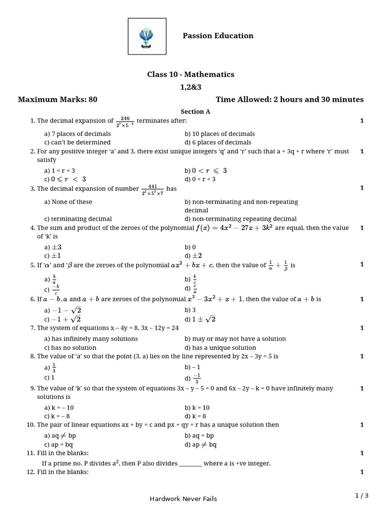 question paper | PDF | Decimal | Mathematics