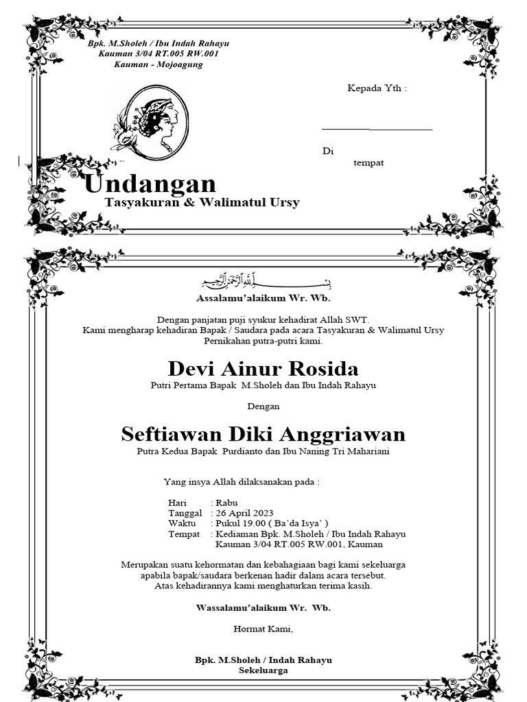 Undangan Walimatul Ursy Devi | PDF