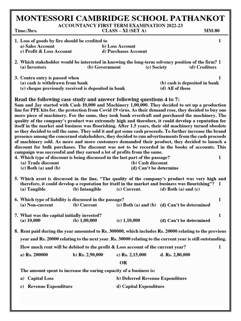 11 Accountancy First Term Set A | PDF