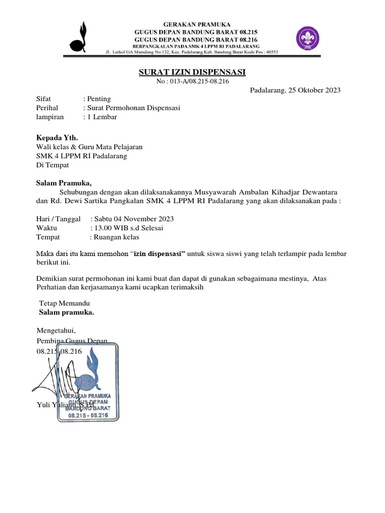 Surat Dispen Musam | PDF