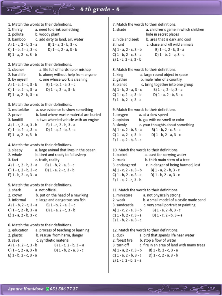 6 Ci Sinif Word Definition 6 | PDF