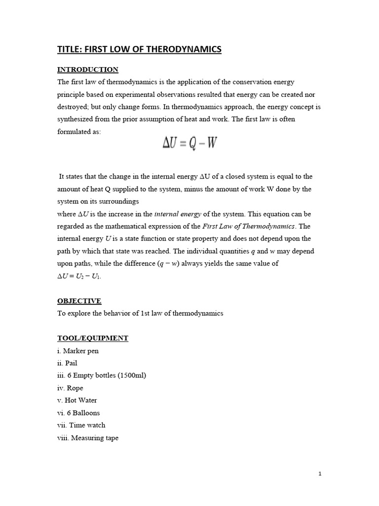 First Law Thermo Report | PDF