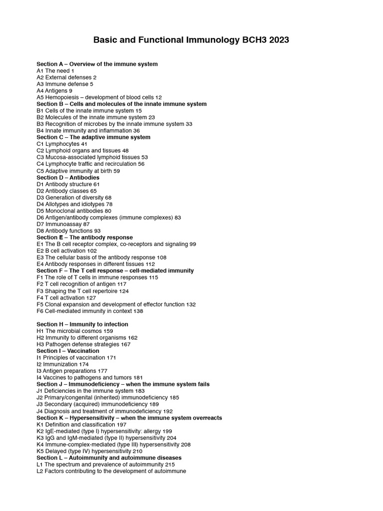 Immunology BC3 Course Outline 2023 | PDF Immunology BC3 Course Outline 2023 | PDF
