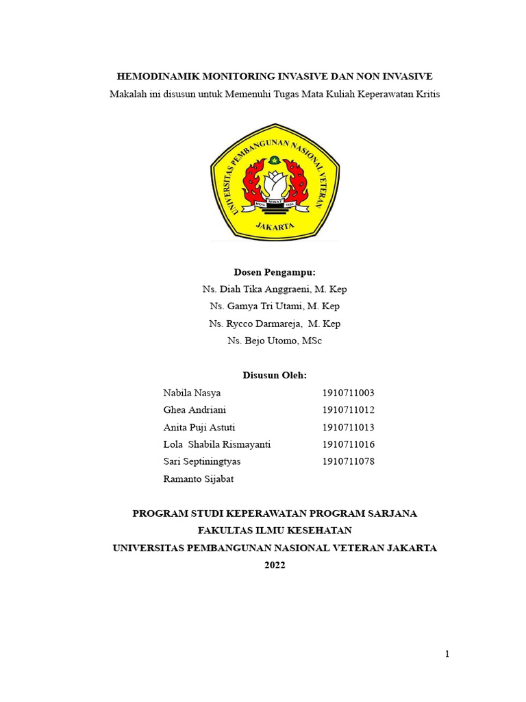 Makalah TM 4 Monitoring Hemodinamik Invasif Dan Non Invasif | PDF