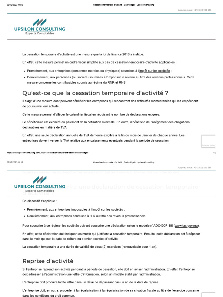 Cessation Temporaire D'activité - Cadre Légal - Upsilon Consulting ...
