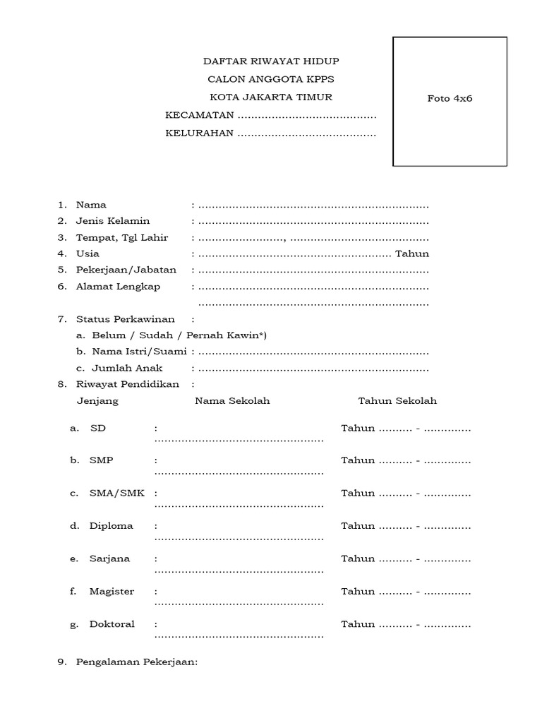 Daftar Riwayat Hidup Kpps | PDF | Griya & Taman