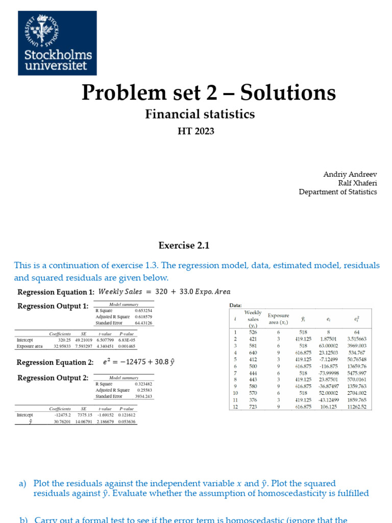 Problem Set 2 Solutions | PDF | Coefficient Of Determination | Errors And Residuals