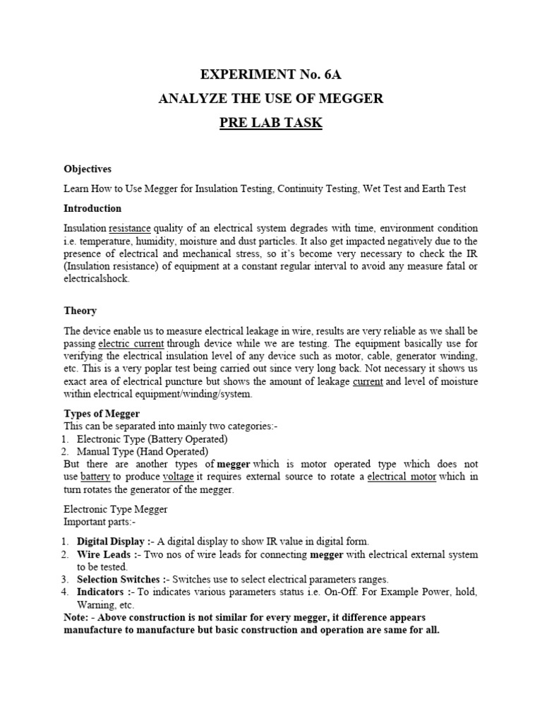 Lab#6a Megger | PDF | Inductor | Voltage