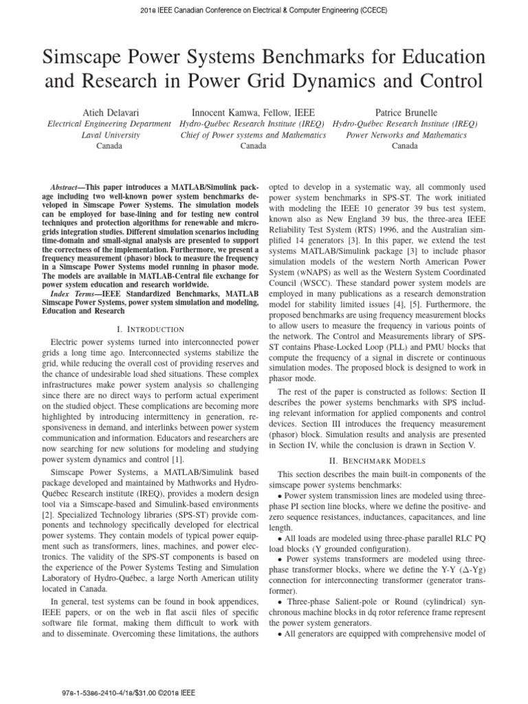 Simscape Power Systems Benchmarks For Ed | PDF