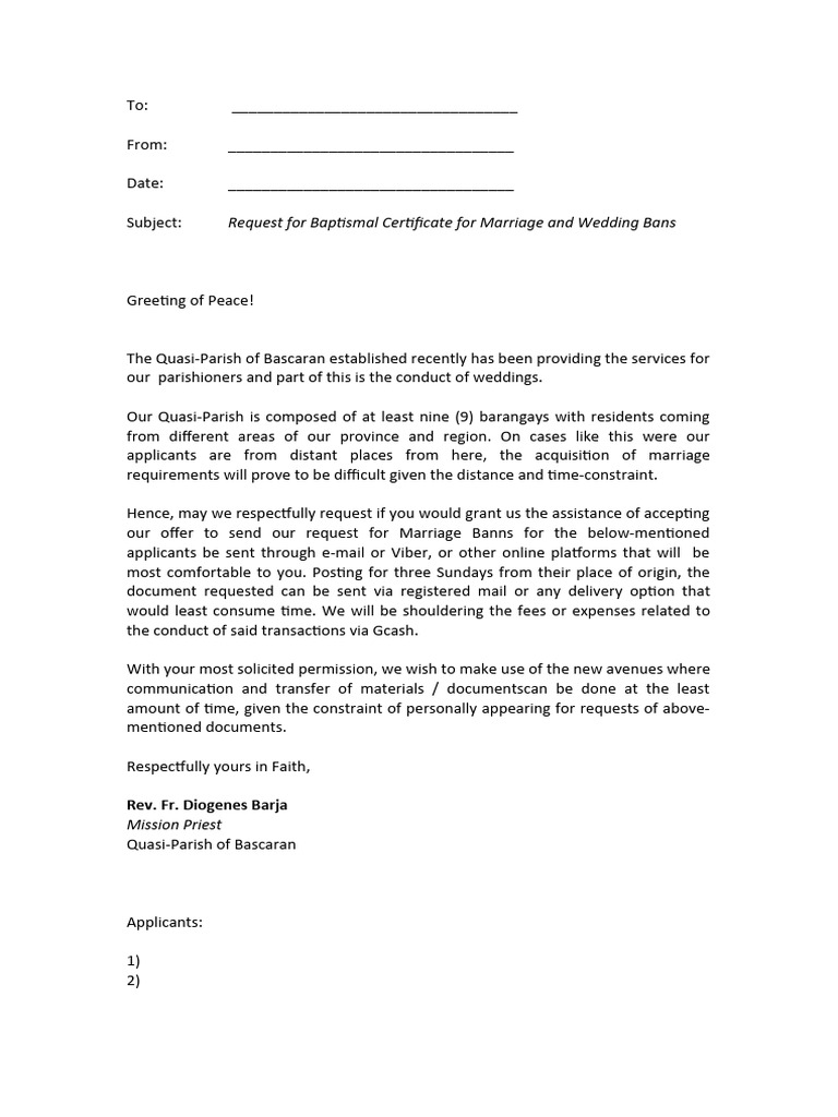 Request For Marriage Banns | PDF