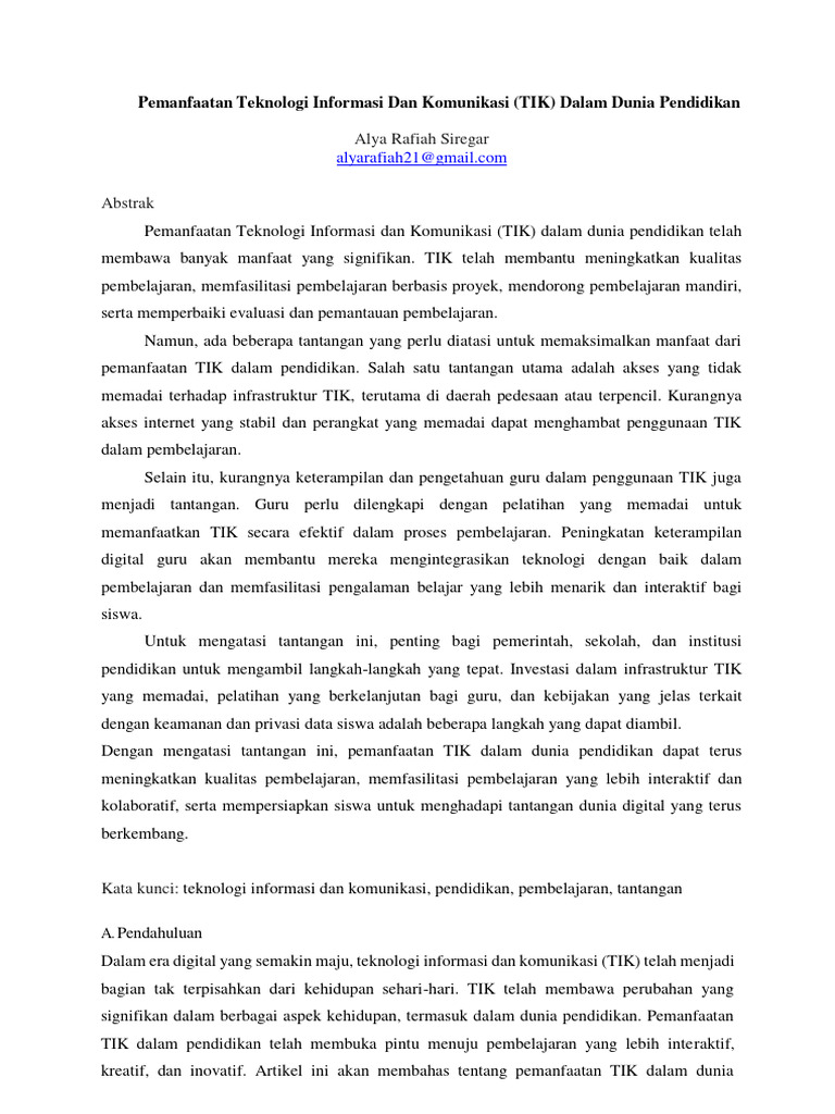 Pemanfaatan Teknologi Informasi Dan Komunikasi (TIK) Dalam Dunia Pendidikan | PDF