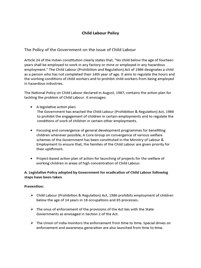Child Labour Policy | PDF | Child Labour | Labour Law