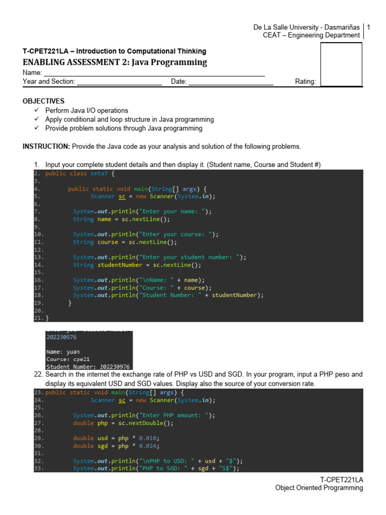 OOP EnablingAssessment 2CAS | PDF | Computer Programming | Theoretical Computer Science