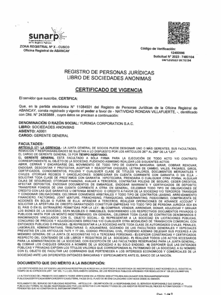 Yuringa - Vigencia Poder | PDF