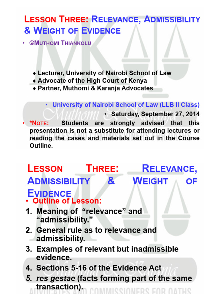 Lesson 3-Relevance and Admissibility | PDF | Relevance (Law) | Hearsay
