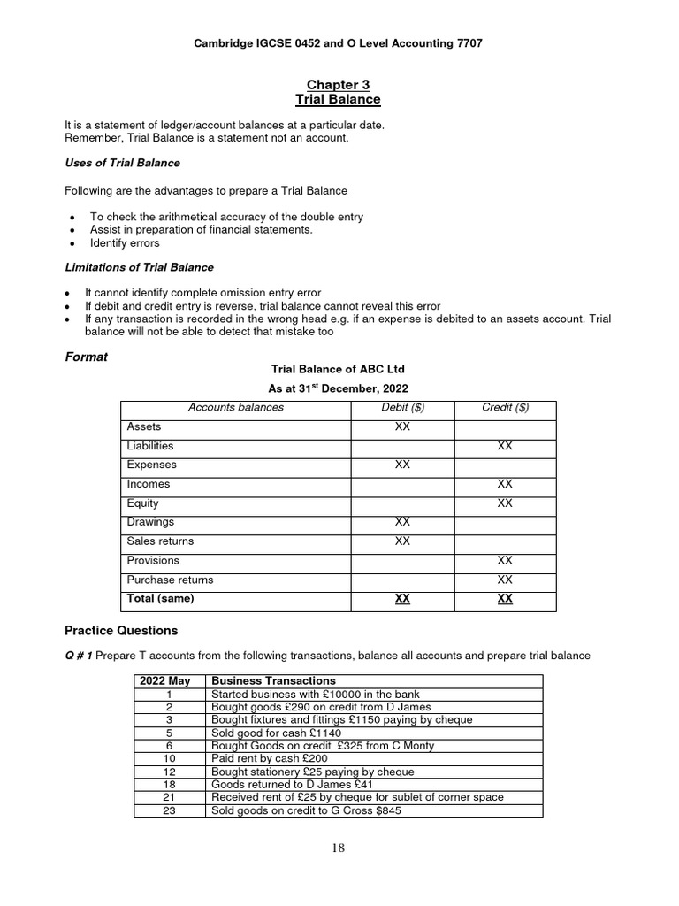 CHAPTER 3 Trial Balance | PDF | Debits And Credits | Money