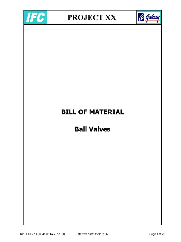 Npt Sop Pde 004 f06 Bom Ball Valve | PDF | Valve | Mechanical Engineering